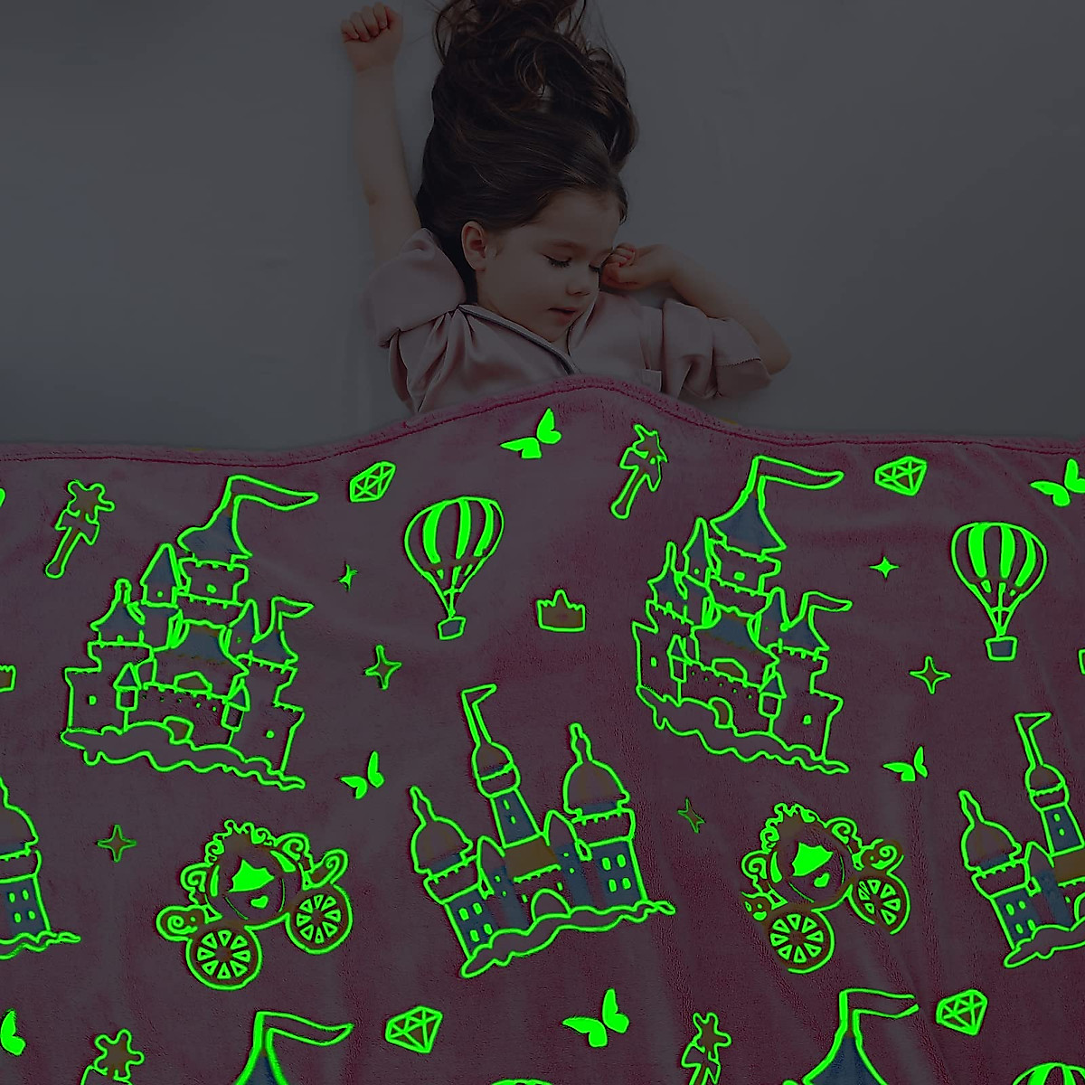 BORORO Princess Blankets for Girls - Glow in The Dark Blanket Castle Pink Blanket Birthday Gifts for Toddler Kids Girls Blankets