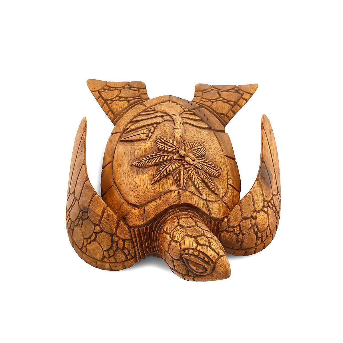 G6 Collection 12" Long Wooden Hand Carved Turtle Tortoise Statue Figurine Sculpture Handcrafted Handmade Decorative Home Decor Accent Rustic Seaside Tropical Nautical Ocean Coastal Decoration