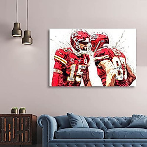Patrick Mahomes Poster Travis Kelce Canvas Wall Art Football Star KC Pictures for Men Room Bedroom Unframed 16x24