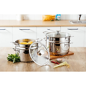 Prime Cook 6.4 QT Stainless Steel #304 Stock Pot with Steamer Insert