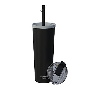 asobu Ocean Stainless Steel Tumbler with Flexible Straw Lid | Insulated Water Bottle for Ice Coffee, Cold Brew | Flip Open Lid for Hot Tea and Coffee | Reusable Travel Cup 27 Ounce (Black)