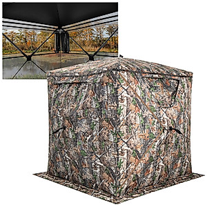 HAPPYGRILL Hunting Ground Blind for 2-3 Person, 270° See Through Hunting Blind with Storage Bag, Panoramic Window, Silent Window Slide, Portable Pop Up Blind Hunting Tent