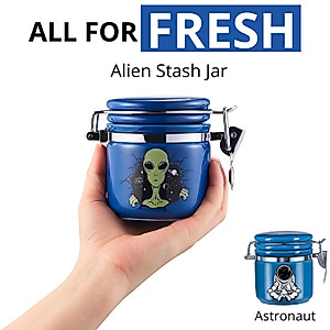 Alien Smell Proof Jar Half Oz (250ml), Separate Space for Humidity Pack To Keep Herbs Fresh For Months - Ceramic Smell Proof Containers, ET Stash Jar with Clamp Lid - Double Sealed Airtight Jar - Blue