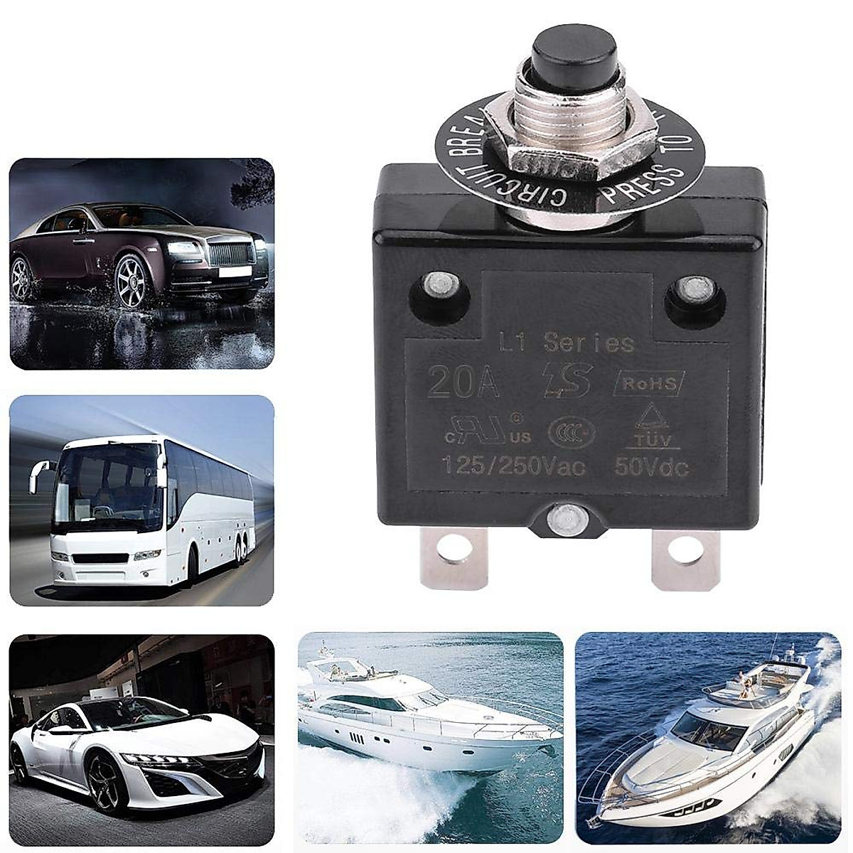 Aramox 5 A / 8 A / 10 A / 15 A / 18 A / 20 A / 30 A Thermal Switch Reset, Current Overload Device Circuit Breaker Manual Reset Circuit Breaker Overcurrent Protector(20A)