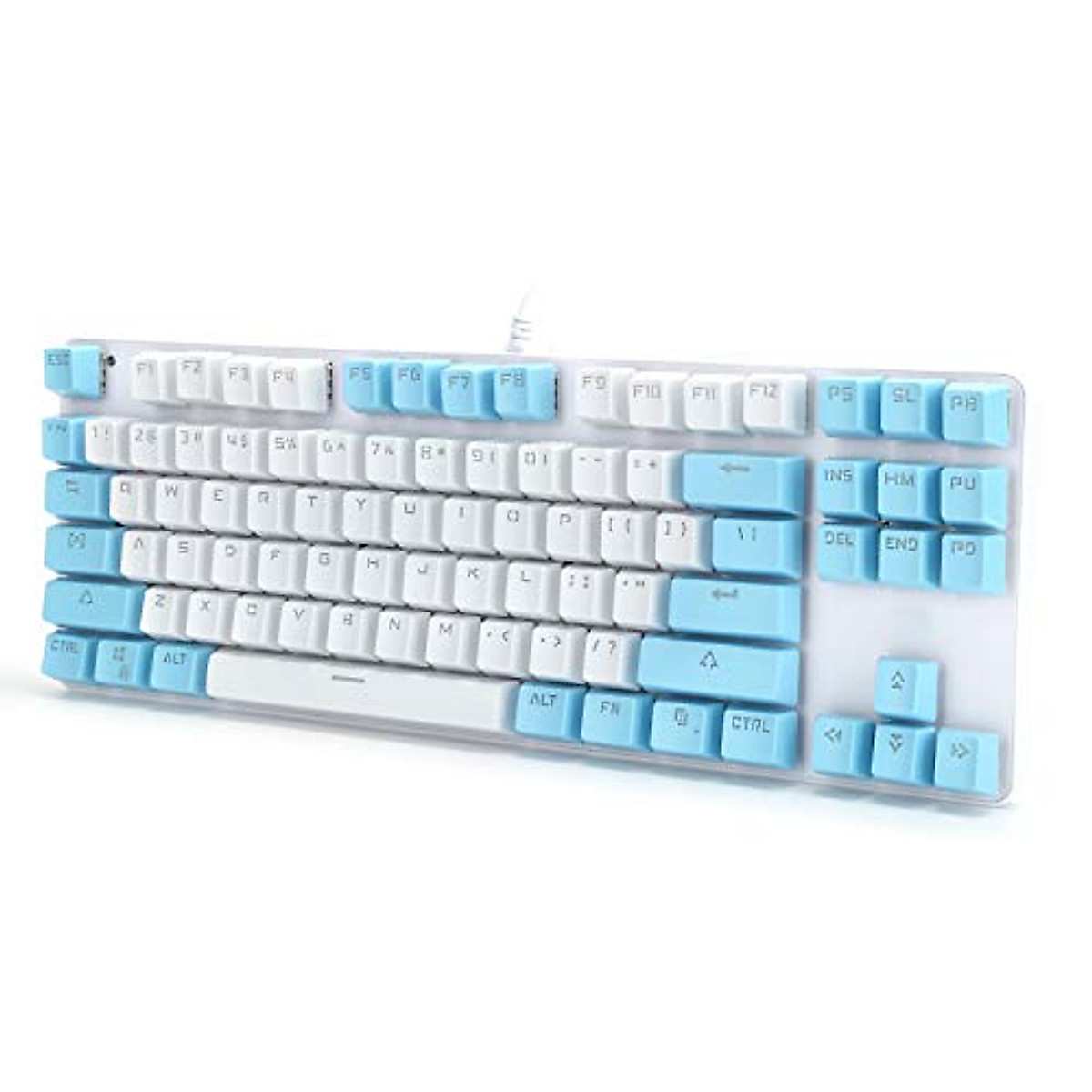 Zyyini Bindpo Mechanical Keyboard, 87-Keys Computer Gaming Keyboard with Color Mixed Backlight, USB Wired Keyboard for Desktop ComputerLaptopOffice, Plug and Play (White Blue)