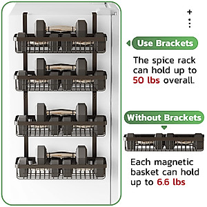 Warome Magnetic Spice Rack, 4 Pack Magnetic Shelf for Refrigerator, Magnetic Fridge Organizer with Super Strong Magnetic, Kitchen Organization and Storage, Metal Seasoning Organizer with Utility Hooks