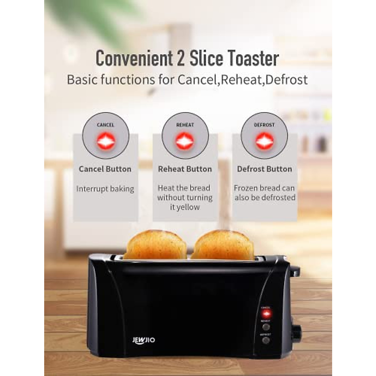 Long Slot Toaster 2 Slice Best Toaster 2 Slice Wide Slot, Vintage Black Toaster with Defrost/Reheat/Cancel/6 Bread Shade Settings/Removable Crumb Tray for Waffles Bagels, Easy To Use, 1000w