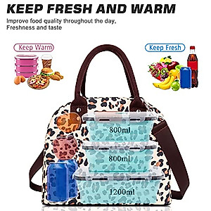 BALORAY Lunch Bags for Women with Adjustable Shoulder Strap, Leakproof Insulated Lunch Box Women Lunch Tote Bag Cooler Bag Container Lunch Pail Bags for Work Picnic Sports Travel (Beige with leopard)