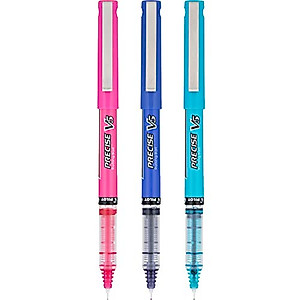 PILOT Precise V5 Stick Liquid Ink Rolling Ball Stick Pens, Extra Fine Point (0.5mm) Pink/Purple/Turquoise Inks, 3-Pack (25004)