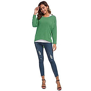 UGET Women's Oversized Baggy Off Shoulder Long Batwing Sleeve Loose Fitting Pullover Casual Comfy Fall T-Shirt Sweaters Tops XX-Large Light Green X-Large Light Green