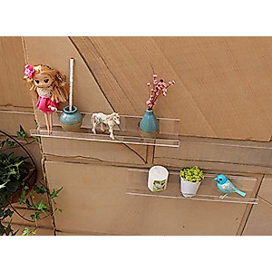 Acrylic Kids Floating Shelves,Adhesive Stickers Window Clear Invisible Bookshelves,Nursery Deco Toy Storage Ledges Wall Drilling Organizer for Bathroom, Girl or Boy Bedroom 13.8" (Clear 2 PCs Set)