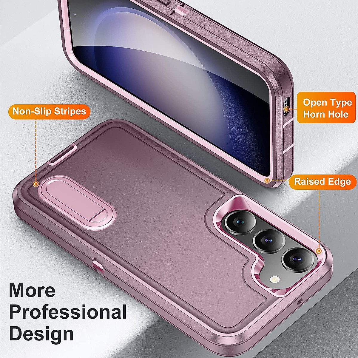 BaHaHoues Samsung Galaxy S23+ Plus Case, Shockproof/DropProof Military Grade Protective Cover with Built in Kickstand, Wireless Charging Compatible, Night Purple/Baby Pink