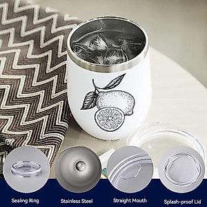 silichee 20 Oz Stainless Steel Wine Tumbler with Lid Drawn Lemon Isolated Insulated Tumblers Vacuum Coffee Mugs for Hot and Cold Drinks,Coffee,Wine