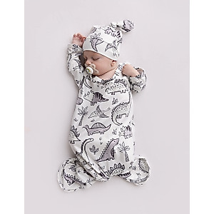 Terriboo Newborn Baby Boy Long Sleeve Sleeper Gown Coming Home Outfit Nightgown Hat Set 0-3 month (Green)