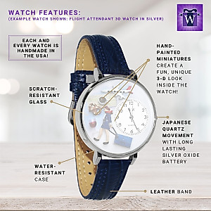 Whimsical Gifts Golden Retriever 3D Watch | Silver Finish Large | Unique Fun Novelty | Handmade in USA | Black Leather Watch Band