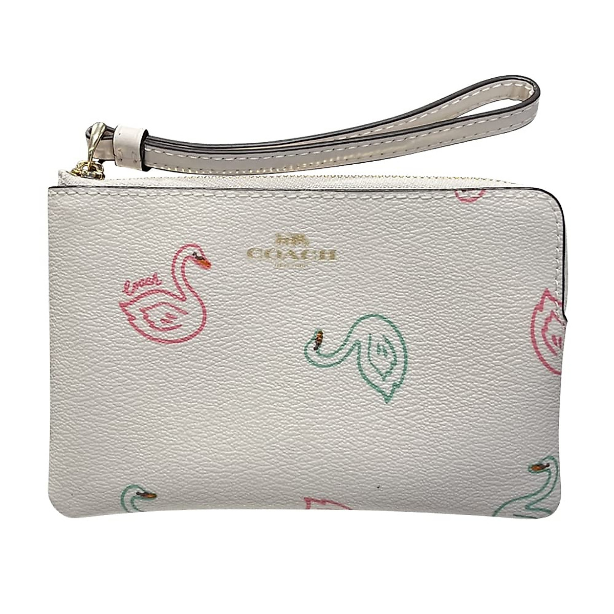 Coach Corner Zip Wristlet With Swan Print Style No. C8380