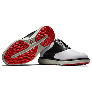 FootJoy Men's Traditions Spikeless Golf Shoe, White/Black, 9.5