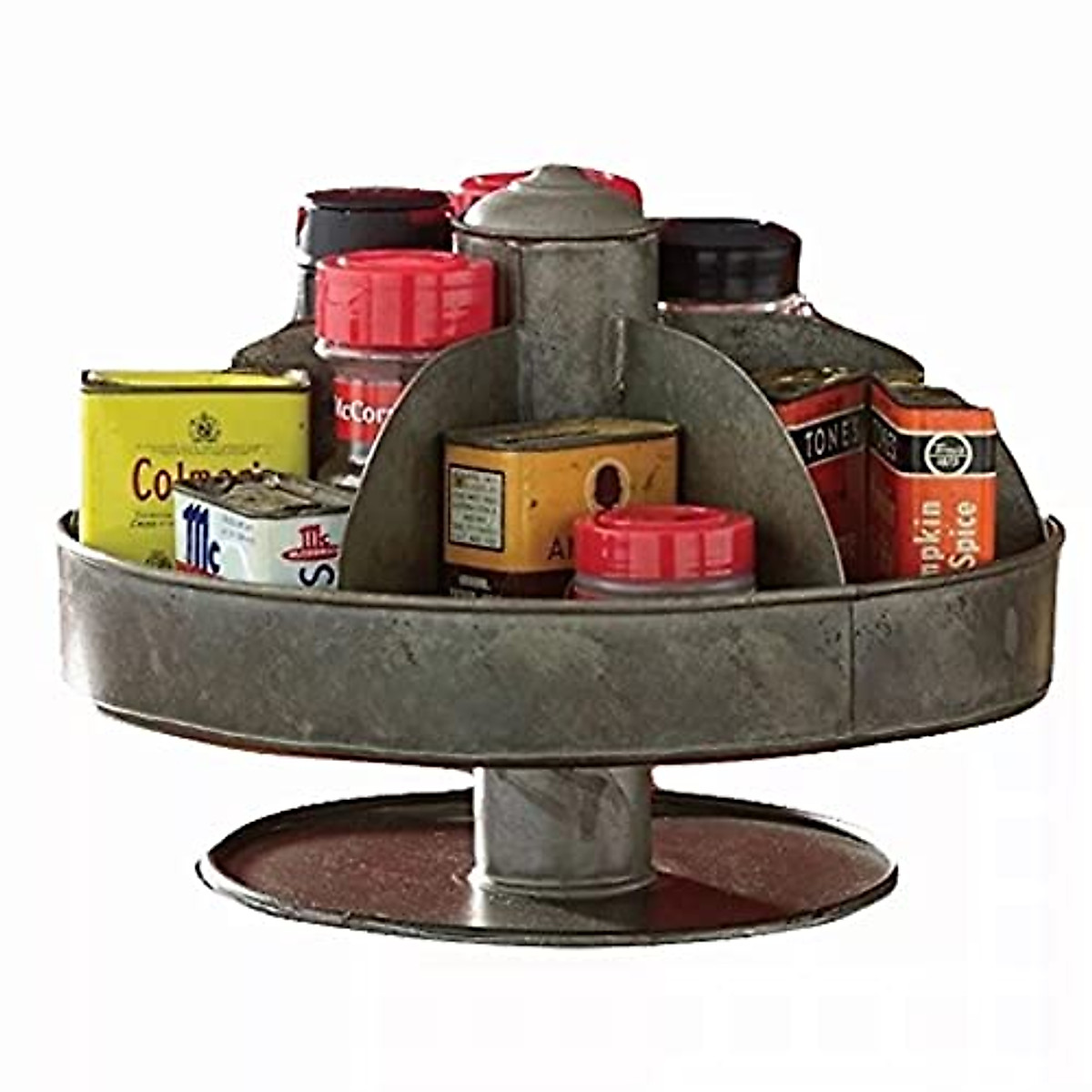 Benjara Galvanized Lazy Susan Organizer with Pockets, Gray