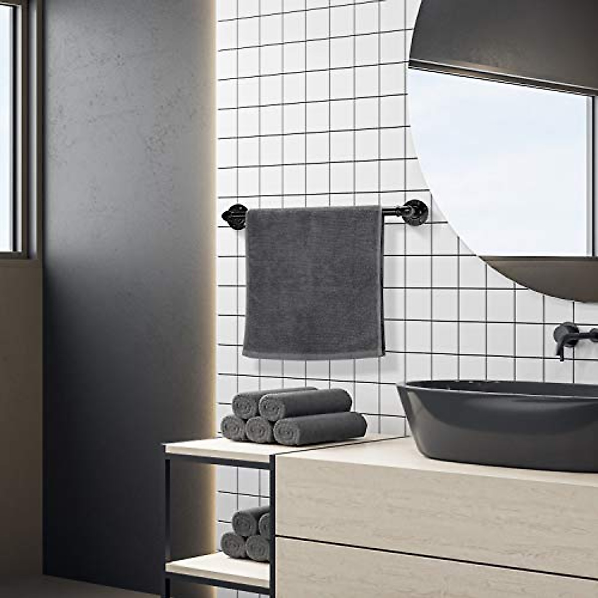 Pynsseu 18 Inch Industrial Iron Pipe Towel Bar, Wall Mount DIY Towel Holder Accessory, Towel Rack for Bathroom, 1 Pack