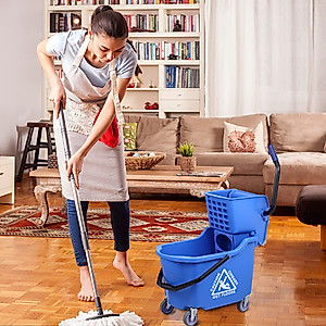 Side Press Wringer Combo Commercial Mop Bucket on Wheels, 33 Quart (Blue)