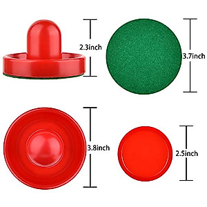 Coopay Air Hockey Pushers and Thicker Air Hockey Pucks, Goal Handles Paddles Replacement Accessories for Game Tables (4 Striker, 4 Puck Pack) (Red, Black, Blue, Green)