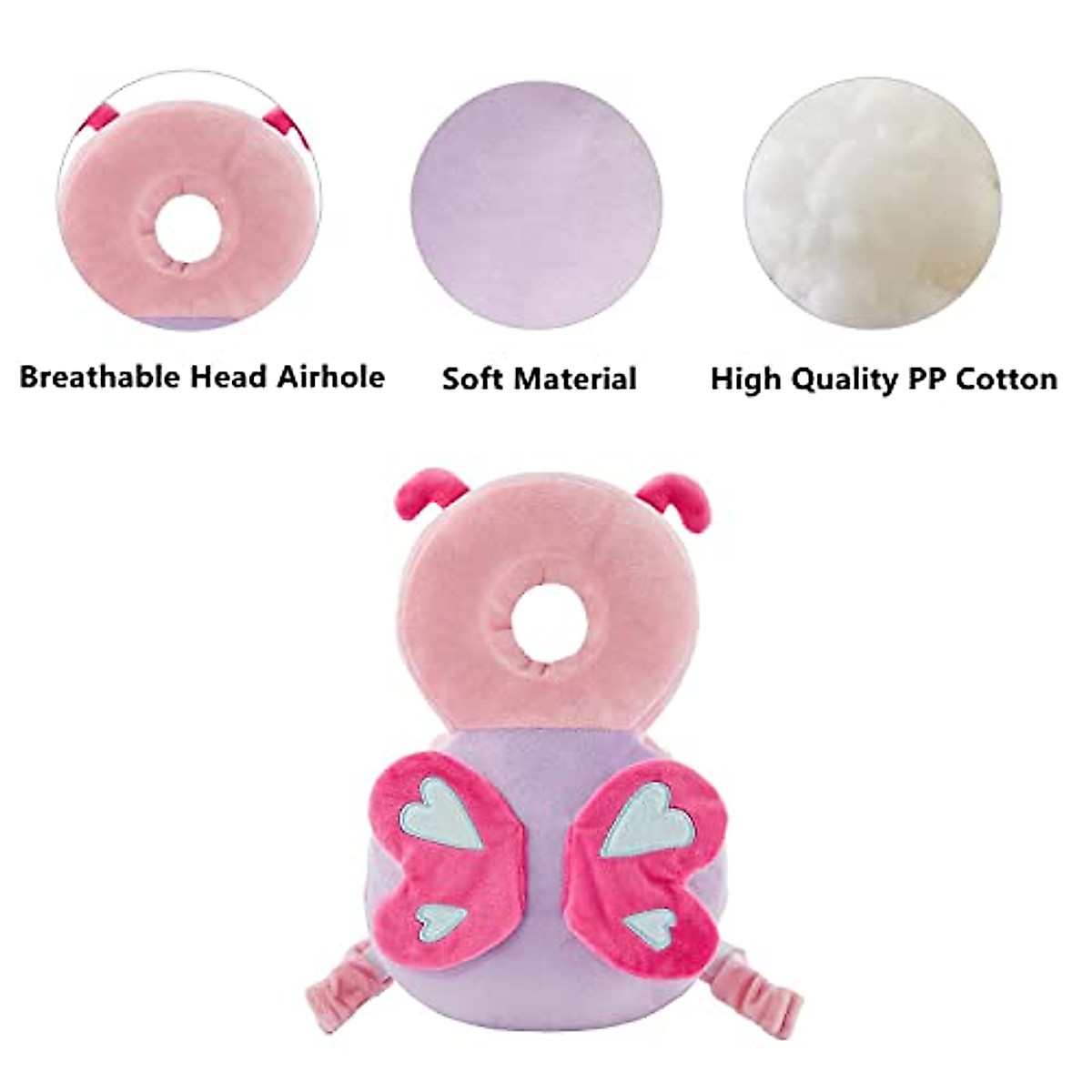 Baby Head Potector Backpack Toddler Safety Protector Cushion Pad Toddler Backpack for Crawling Walking, Adjustable Toddlers Back Safety Pad for Boys and Girls(Pink Butterfly)
