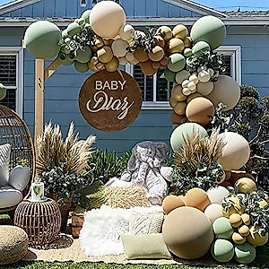 DUILE Sage Green Balloon Garland Arch Kit Jungle Safari Woodland Balloon Garland Arch Sage Green Brown Beige Gold Balloons for Baby Shower Wild One Safari Birthday Decorations