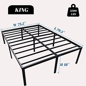 Chezisam King Size Metal Bed Frame 18 "high Heavy Duty Platform Bed Can Support 3500lbs with Under Bed Storage Space Easy Assembly Non-Slip and Noiseless Black