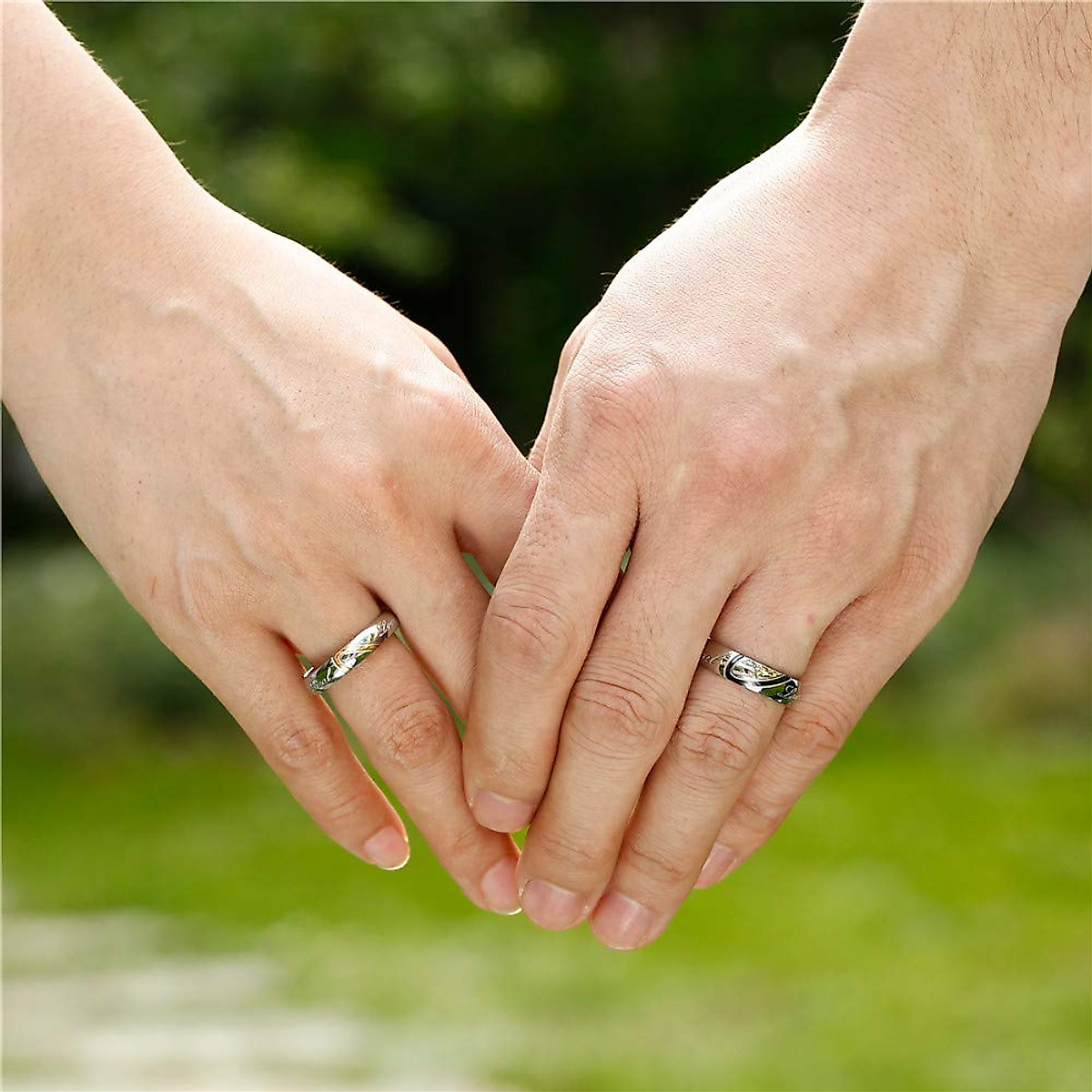 Jeulia Sterling Silver Band for Women Heart Shape Two Tone Angel Wing Fingerprint Inlay Rings Couples Wedding Engagement Promise Jewelry with Gifts Box (Heart2, 5)