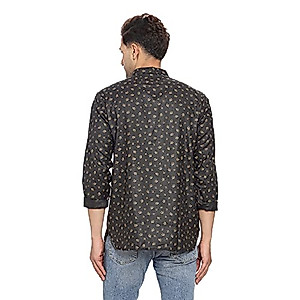 ITOS365 Men's Tunic Cotton Short Kurta Button Down Shirt Indian Clothing Casual Party Dress Gifts Items Black Medium