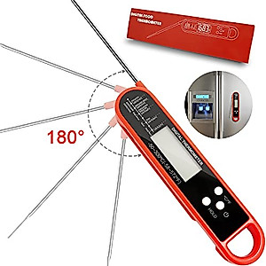 GR Smith - Digital Meat Thermometer - Fast & Precise Food Thermometer with Magnet - Foldable Probe - Grill & Cooking - Outdoor Camping & Kitchen Accessories - Water Resistant - Red