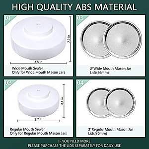 Jar Vacuum Sealer Accessories for Foodsaver Vacuum Sealer Food Storage and Compatible with Most Household Vacuum Machines Attachment for Mason Regular and Wide Mouth Jars