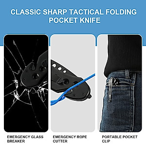 TOPOINT Folding Pocket Knives, EDC with Seatbelt Cutter,Glass Breaker, Bottle Opener, Multi-Function Emergency Tool for Men Women (Black)