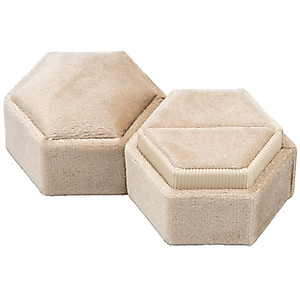 Giftop Equal Hexagon Velvet Single Ring Box for Engagement Proposal Wedding,Jewelry Ring Gift Box Jewelry Packaging Box (Beige)