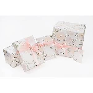 Itsy Belle Studio Wedding Wrapping Paper and ribbon set with tags - Flower wrapping paper sheets, Baby Shower wrapping paper birthday girl, Bridal Shower Wrapping Paper, Floral Wrapping Paper kit Qty: 3 - 27” x 39” baby wrapping paper sheets + 3 Meters of