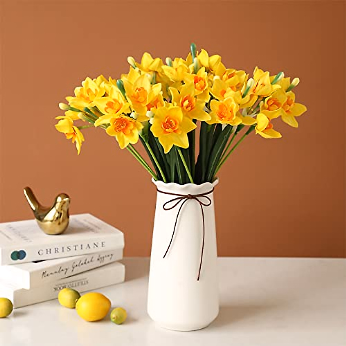 Hananona 10 Pcs Artificial Daffodils Flowers Narcissus Spring Flower Fake Silk Flower Arrangement for Home Wedding Decor (10, Yellow)