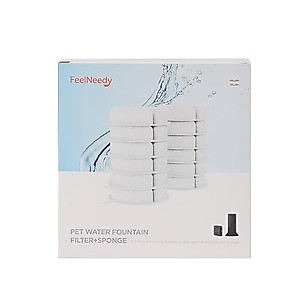 FEELNEEDY 12 Pack Cat Water Fountain Filter & 6 Pack Pump Sponges & 6 Pack Sound-Absorbing Sponges, Pet Water Fountain Filter for 84 fl oz/2.5L Cat Water Fountain (F-016B)