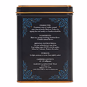 Harney & Sons Black Cask Bourbon Tea, 20 Sachets of Smoky Black Tea with Light Caramel Flavors