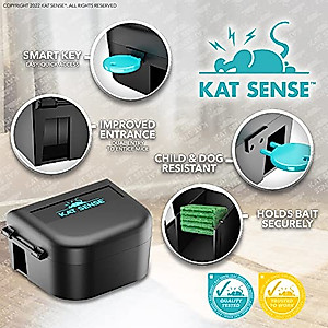 Kat Sense Mouse Bait Station, Rodent Box to Secure Mice Poison, Mouse Traps Outdoor, Tamper Proof Mousetraps No See Kill, New Better Design Opens Easily with Key & Entices Mice to Enter, Set of 4