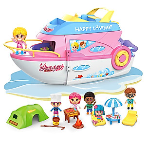 iPlay, iLearn Boat Dollhouse Playset for Girls 3-5, Kids Pretend Play Doll House Set W/ Cruise Ship, Dolls, Camping Accessories, Birthday Stocking Gifts for 4 5 6 Year Olds Child Toddler