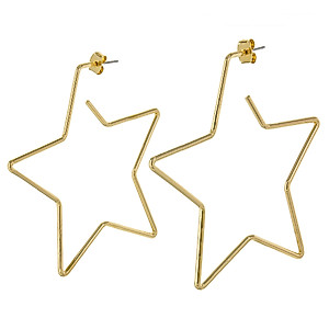 And Lovely 14K Gold Dipped Star Earrings - Statement Hoop Earrings - Drop Dangle Earrings (Gold Star Hoop)