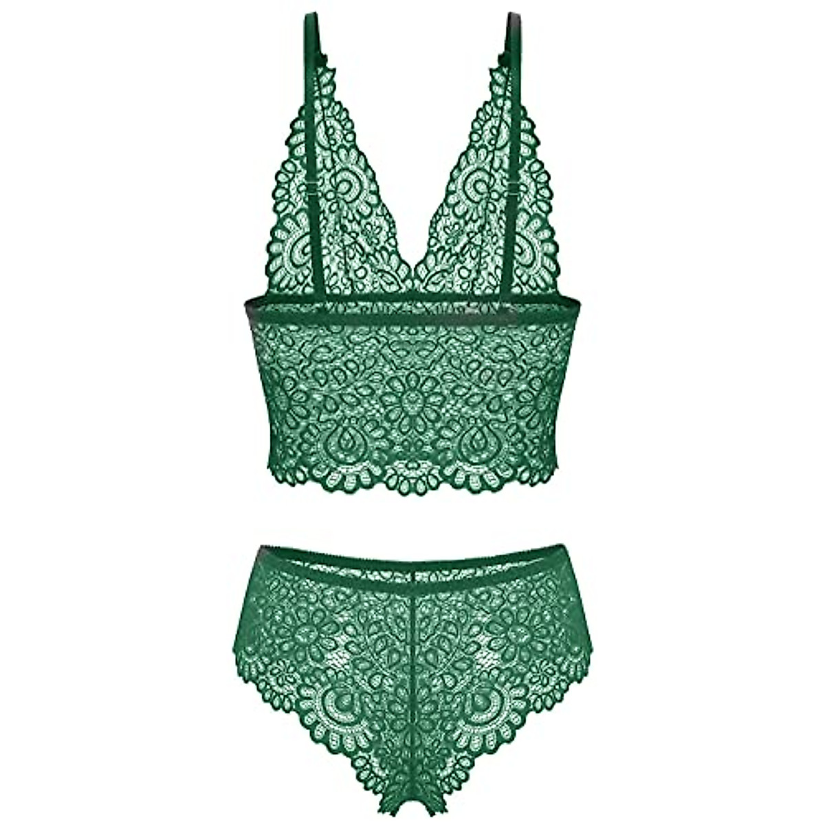TISDEN Women Lace Lingerie Bralette Bra and Panty Set Underwear 2 Piece Babydoll Sleepwear Bodysuit Green XL
