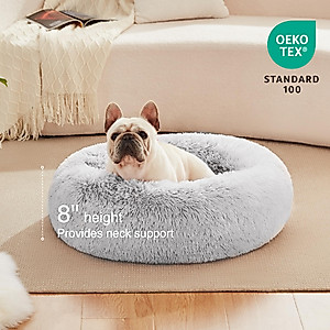 Love's cabin 24in Cat Beds for Indoor Cats - Cat Bed with Machine Washable, Waterproof Bottom - Grey Fluffy Dog and Cat Calming Cushion Bed for Joint-Relief and Sleep Improvement