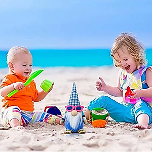 Gehydy Summer Beach Gnomes Plush Spring Decoration Birthday Gifts Handmade Scandinavian Tomte Stuffed Farmhouse Decor for Home Kitchen Tiered Tray - Light Blue