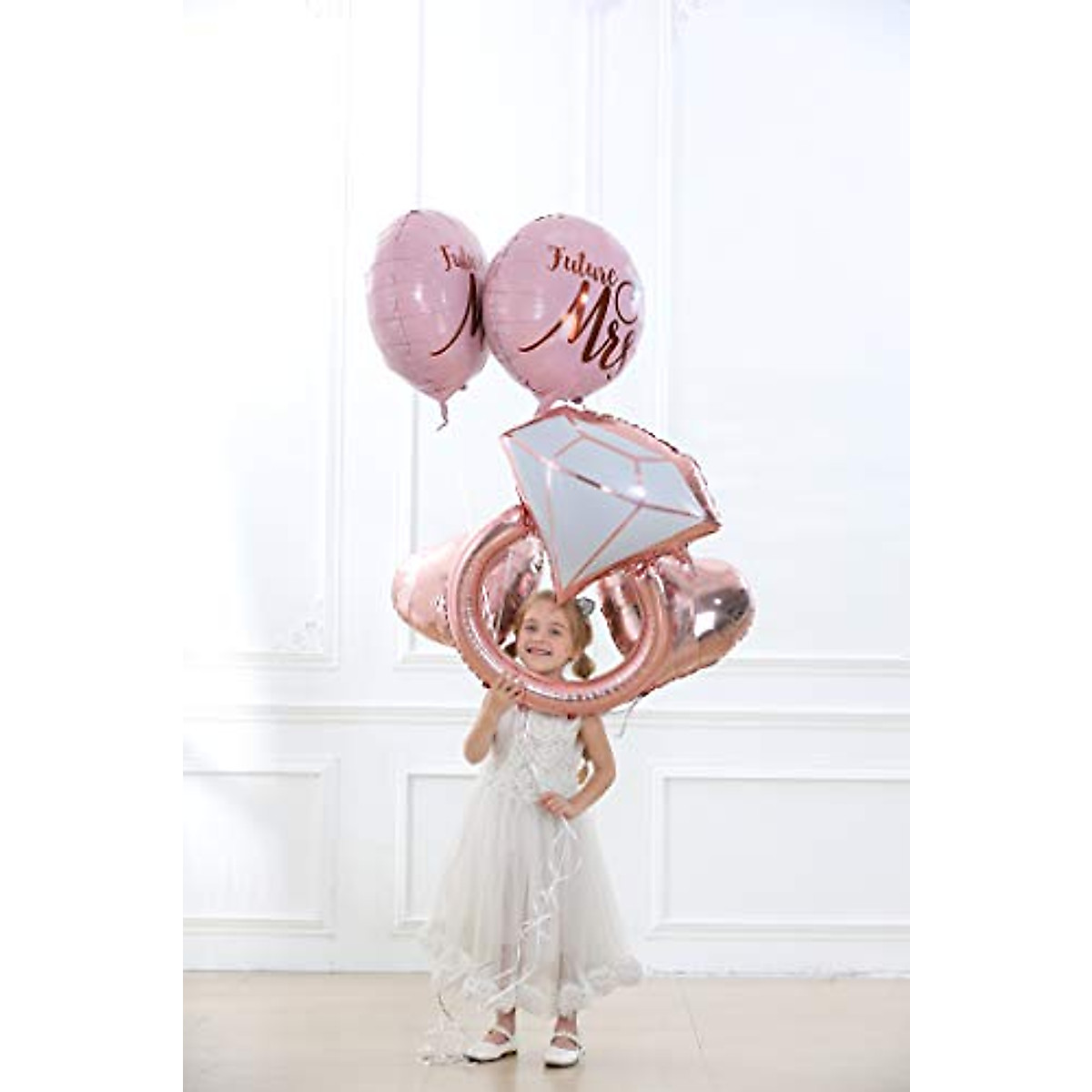 32 inch Diamond Ring Foil Balloon 22inch Rose Gold She Said Yes Balloon Future Mrs Foil Balloons Rose Gold Heart shape Foil Balloon Great for Bridal Shower Bride to be Party Wedding Engagement Decoration (5pcs)
