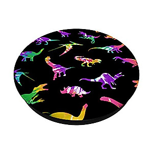 Colorful Tie Dye Hippie Dinosaur Pattern on Black PopSockets PopGrip: Swappable Grip for Phones & Tablets