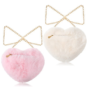 Saintrygo 2 Pcs Valentine's Day Heart Shaped Purse for Women Girls Heart Soft Fluffy Fur Shoulder Bag for Girl Gift