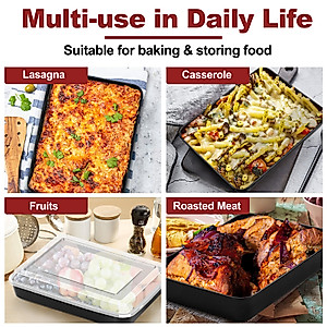 TeamFar Lasagna Pan with Lid, (2 Pans + 2 Lids), 12.5’’ Coated Lasagna Dish Rectangular Cake Brownie Baking Pan with Stainless Steel Core & Non Stick Coating, Healthy & Oven Safe, Easy Clean