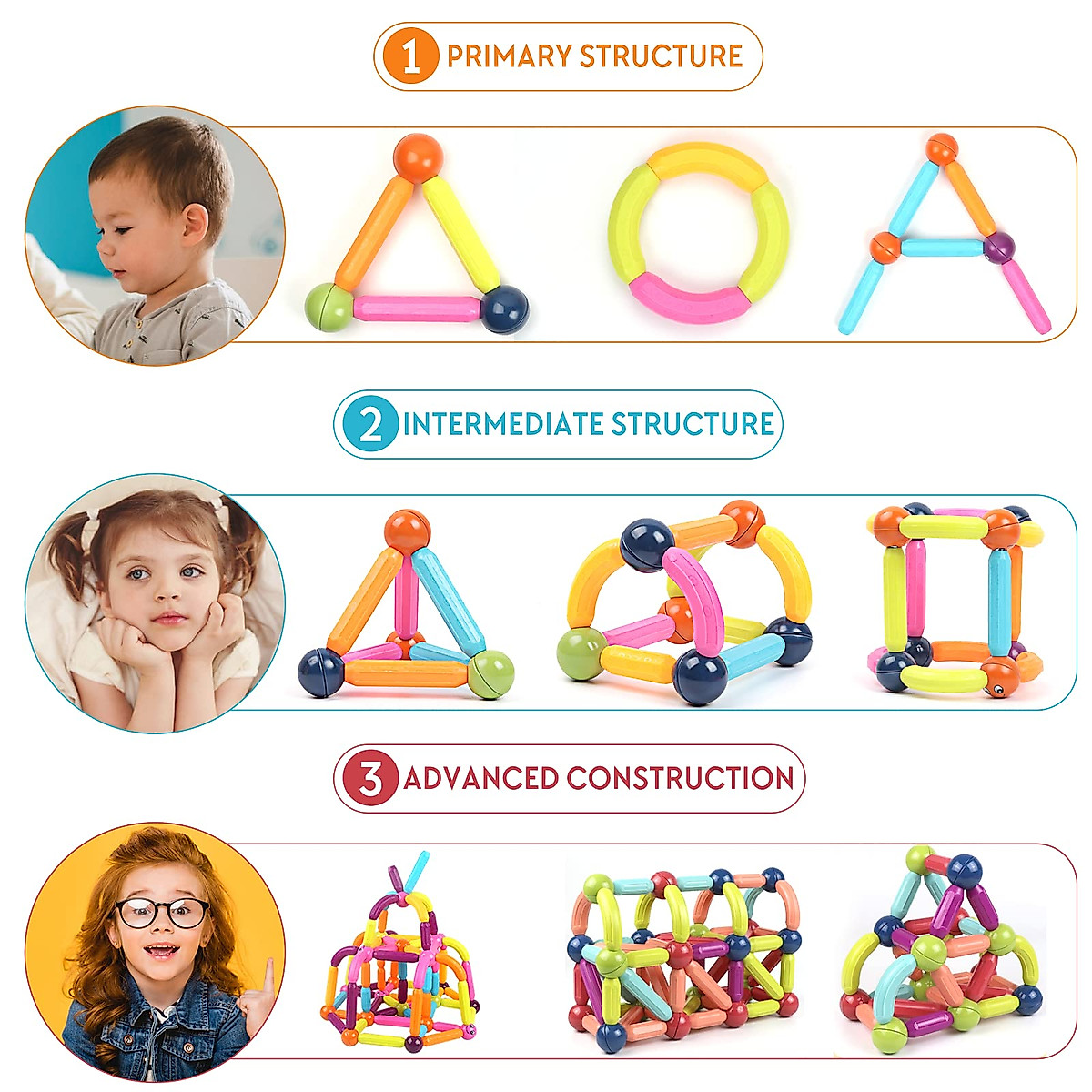 Xiosag Magnetic Toys Magnetic Balls and Rods Set. Magnet Building Blocks Sticks Stacking Toys .Stem Educational Magnetic Toys for Kids Preschool Christmas Birthday Gifts for Toddler.