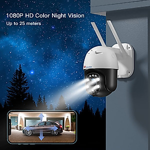 Ctronics Security Camera Color Night Vision - 1080P Security Camera Outdoor Home WiFi Camera 355°Pan 90°Tilt | Auto Tracking | Human Detection | 2-Way Audio